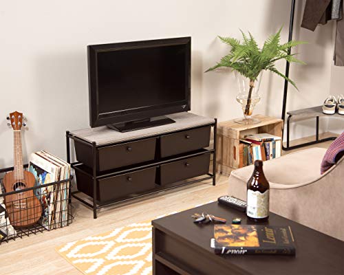 East Bank Designs 4-Drawer Storage Shelf, Matte Black with Wood Grain Laminate Top