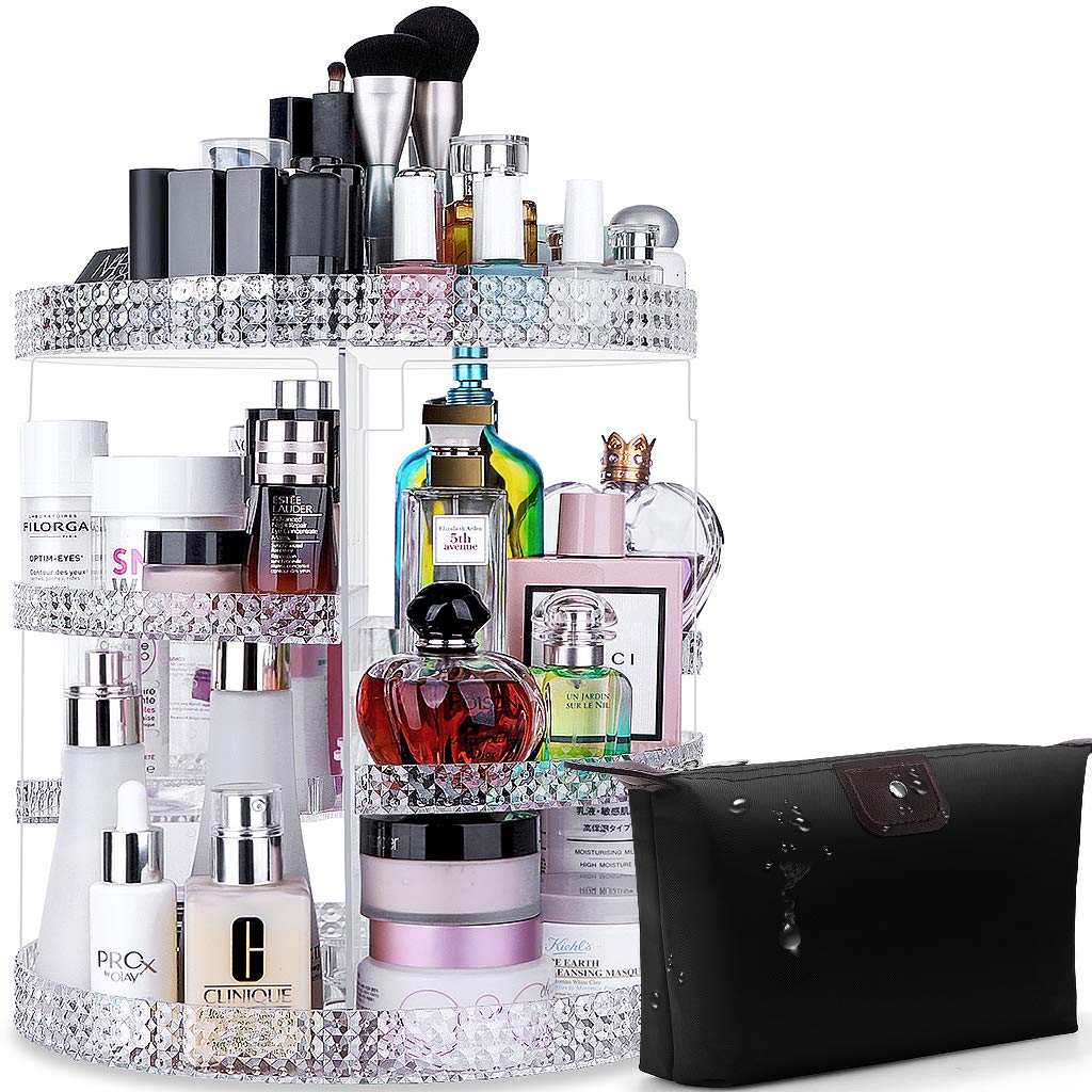 Awenia Makeup Organizer 360-Degree Rotating, Adjustable Makeup Storage, 7 Layers Large Capacity Cosmetic Storage Unit, Fits Different Types of Cosmetics and Accessories, Plus Size with Makeup Bag