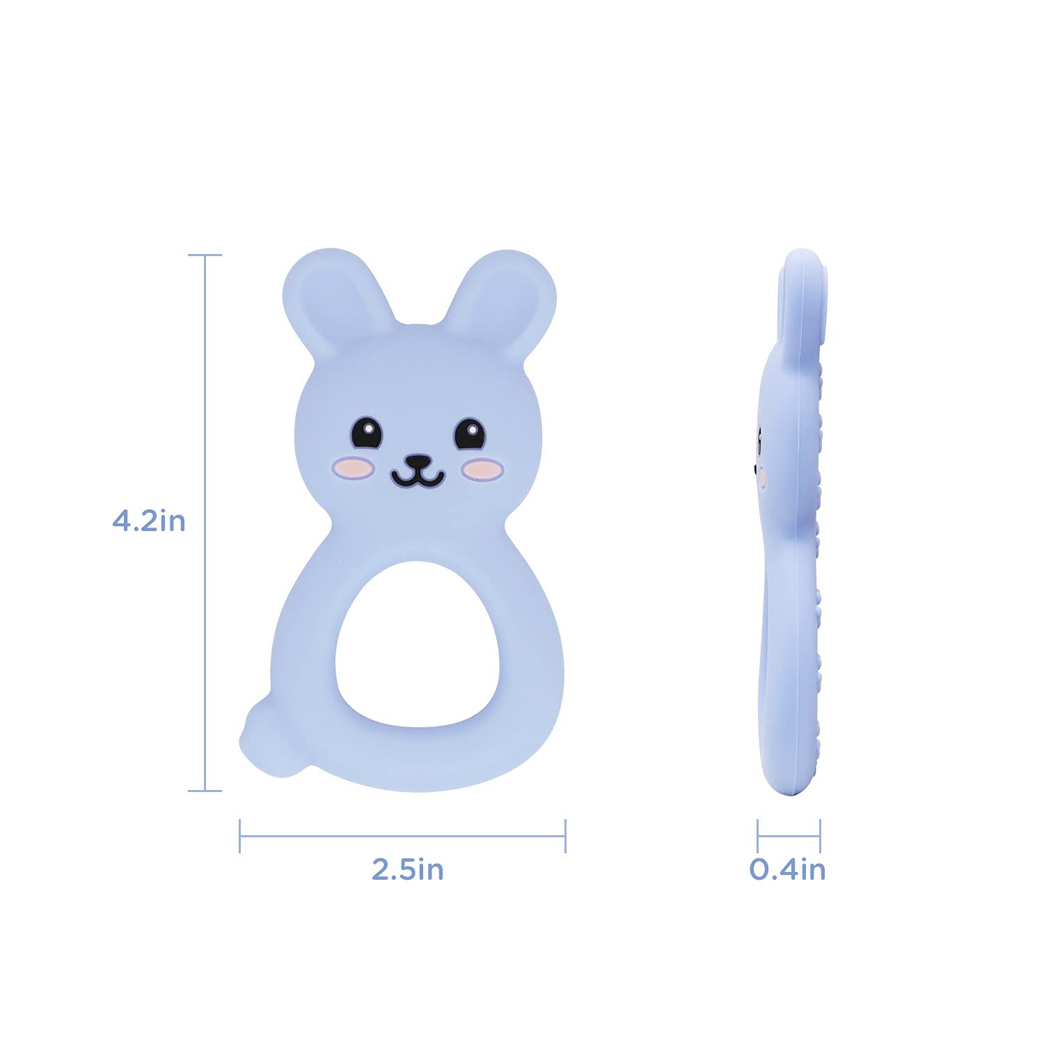 Baby Teething Toys BPA-Free Cute Silicone Bunny Teethers-Easy to Hold Soft and Comfortable Help take The Stress Out of Teething,Perfect for Newborn Girls and Boys (Light Blue)
