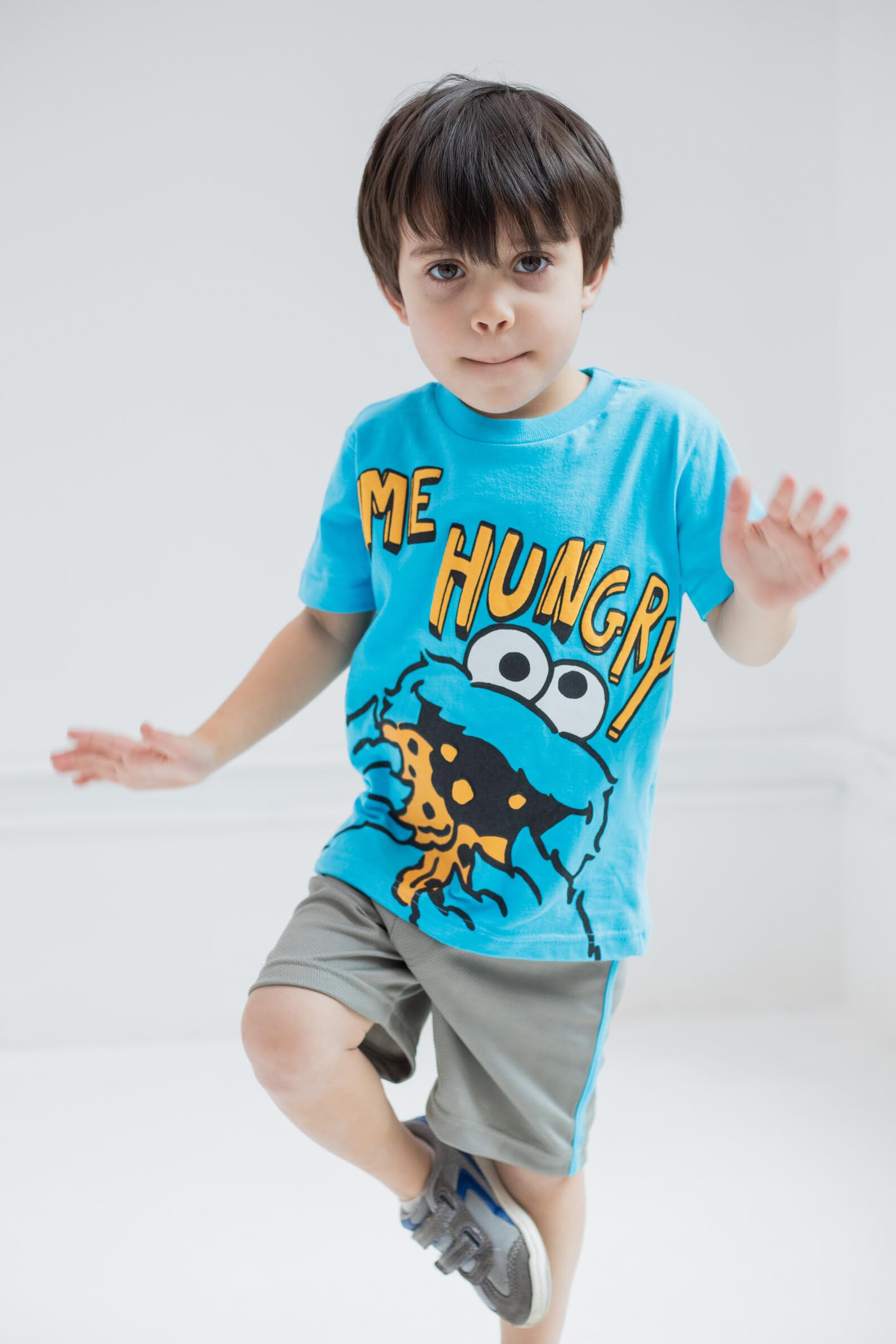 Sesame Street Cookie Monster Infant Baby Boys Graphic T-Shirt and Shorts Outfit Set Blue/Gray 24 Months