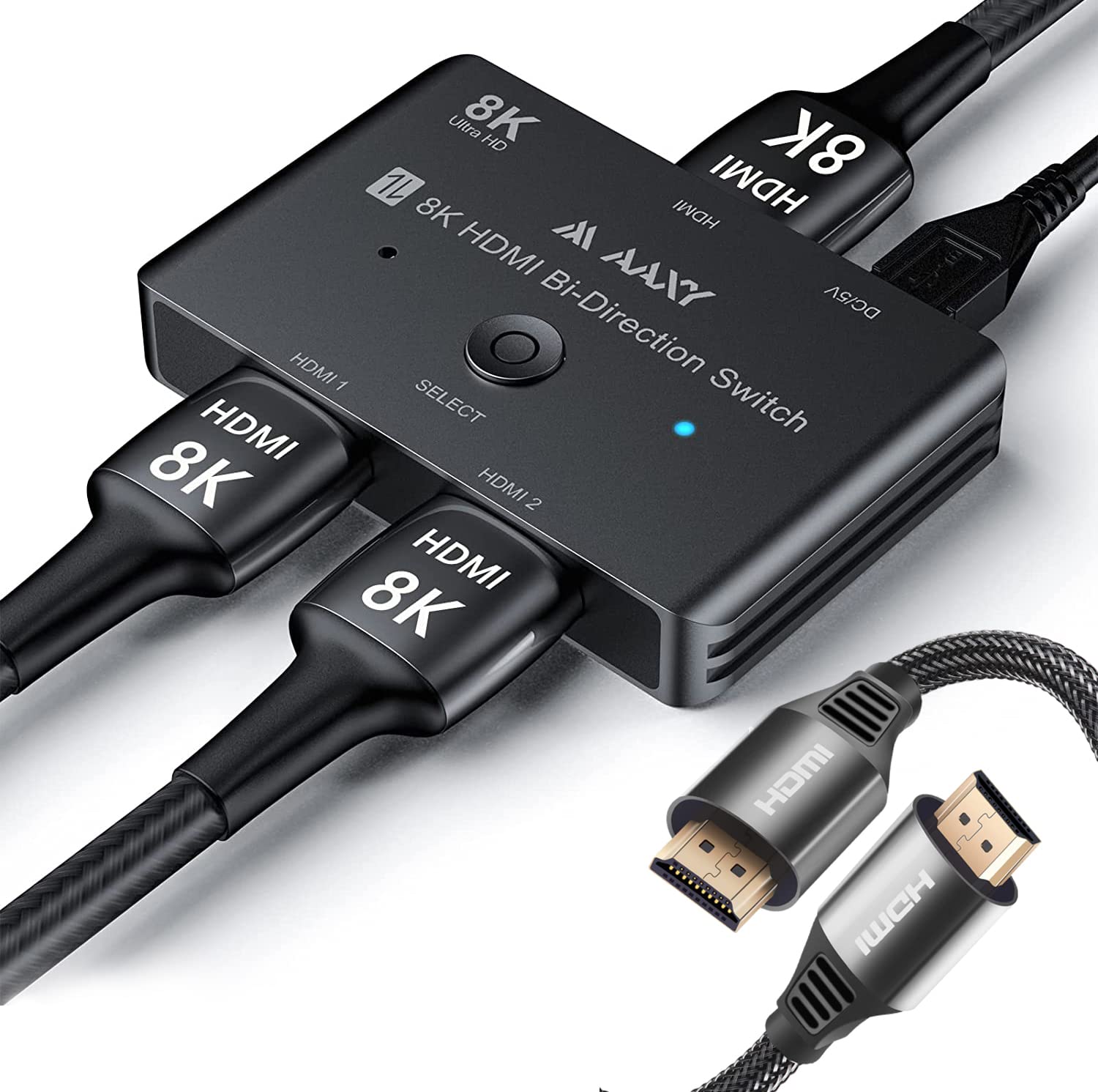 8K HDMI Splitter【HDMI 2.1 Cable 4FT】, 8K@60Hz HDMI Switch, 48Gbps Bidirectional HDMI Switcher 2 in 1 Out, Support 4K@120Hz, Dynamic HDR, HDCP 2.3, Compatible with Xbox X/PS5/8K TV(Only one Monitor)