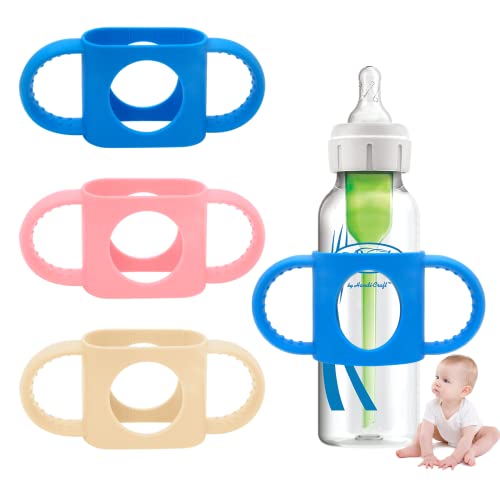 3 Pack Bottle Handles for Dr Brown Baby Bottles, Soft Silicone Narrow Baby Bottles Handles for Easy Grip Handles to Hold Their Own Bottle