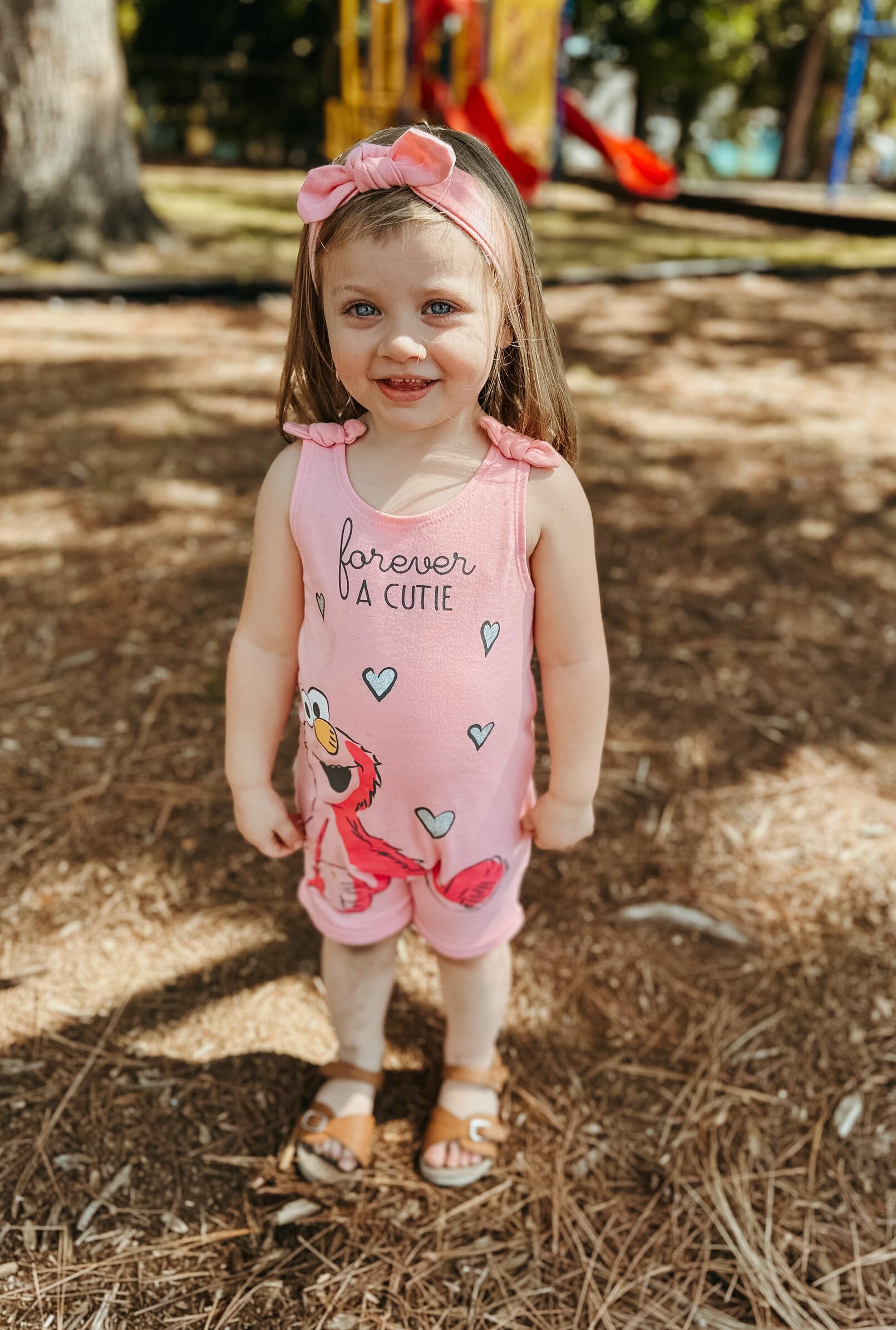 Sesame Street Elmo Baby Girls Romper and Headband Bow Set Pink 18 Months