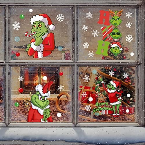 9 Sheets Christmas Decorations Window Clings - 102pcs Christmas Window Stickers Double-Sided with Christmas Tree Reindeer Snowflakes Decals for Christmas Holiday New Year Home School Party Supplies