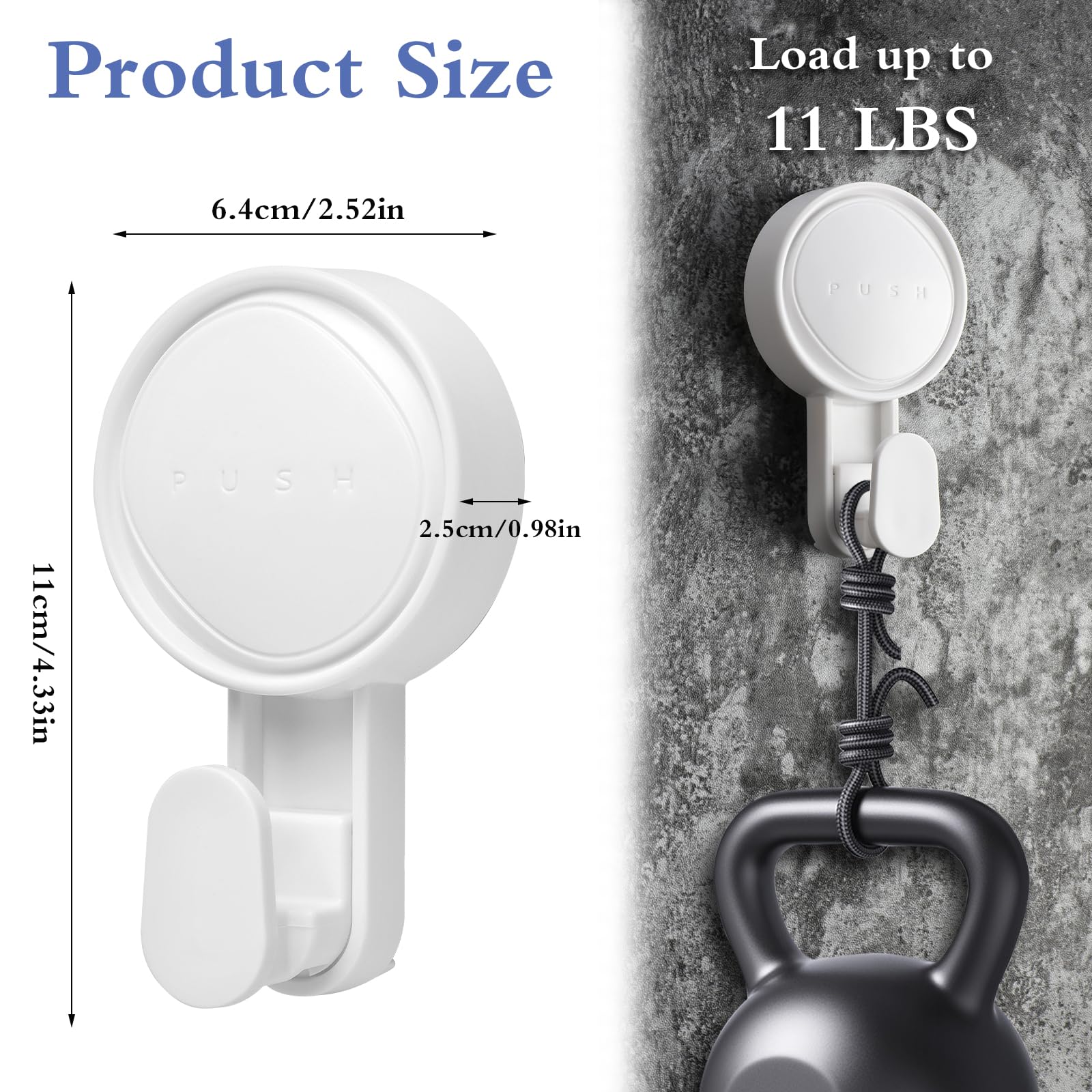 2 Pack Suction Cup Hooks for Shower, Powerful Vacuum Bathroom Suction Holder Removable Reusable Waterproof Suction Hanger Window Glass Door Suction Holder for Bathroom Kitchen Towel Robe (White)