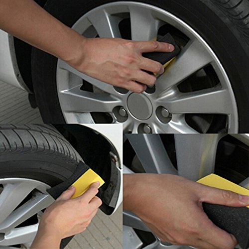 kaaka Car Tire Cleaning Brush,2Pcs Auto Car Wheel Tyre Cleaning Dressing Waxing Polishing Brush Sponge Tool Yellow + Black