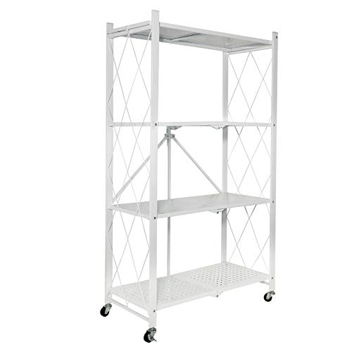 ATAAY Metal Storage Shelves,Plant Stand,Heavy Duty Kitchen Storage Rack Withers for Garage Kitchen Living/White