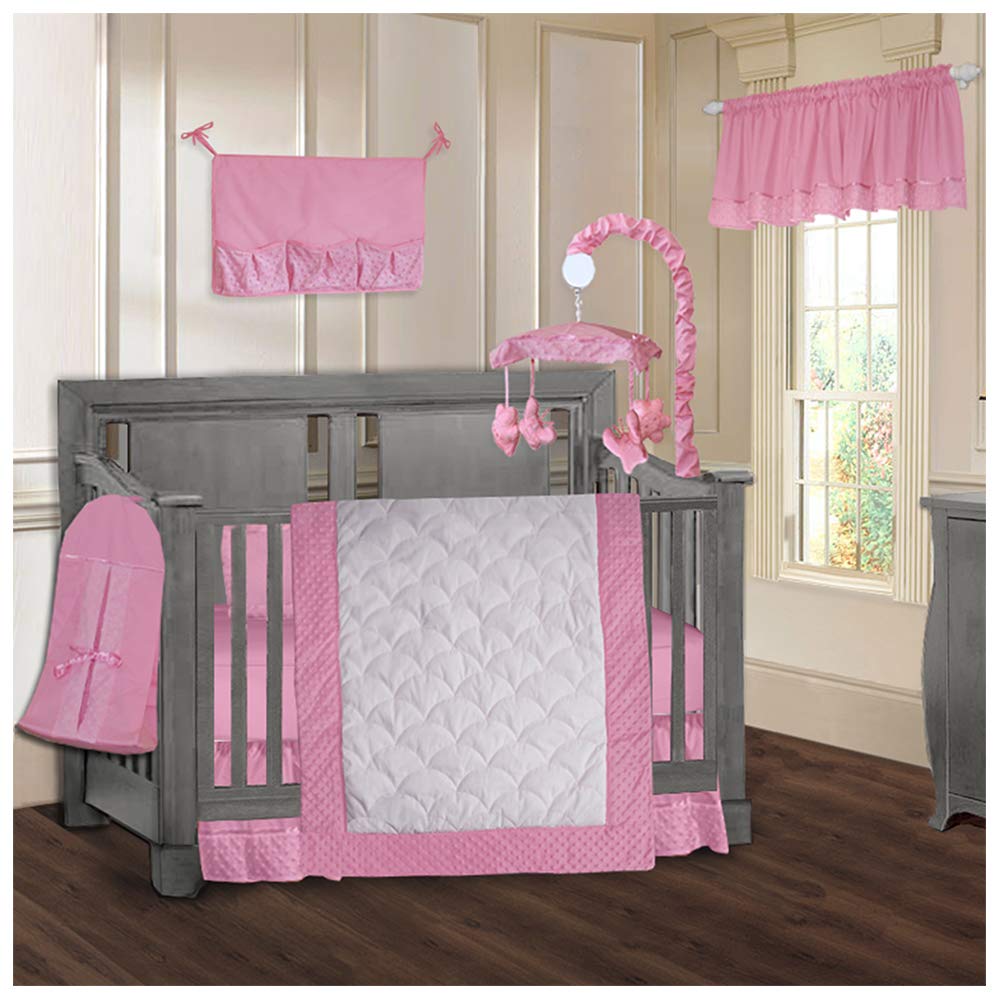 BabyFad Minky Pink 9 Piece Baby Crib Bedding Set