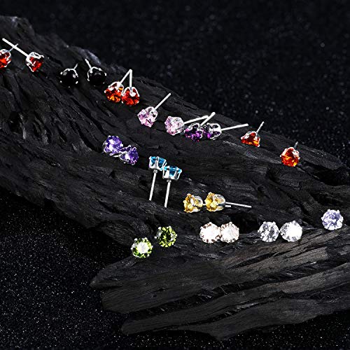 15 Pairs Stainless Steel CZ Stud Earrings for Women Hypoallergenic Cubic Zirconia Stud Earrings Sterling Birthstone Stud Earrings Set Multipack (10 mm)