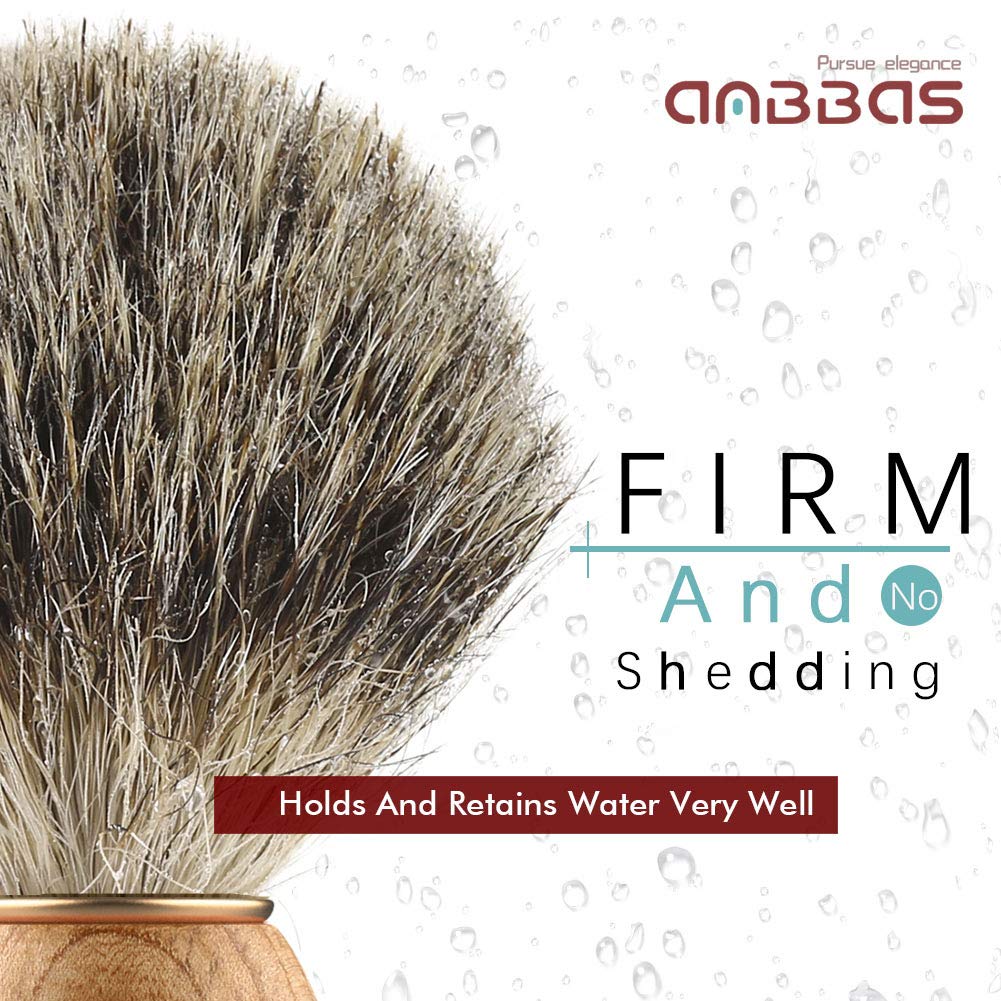 Anbbas Shaving Brush, Handmade Pure Badger Hair Brush with Natural Manchurian Ash Wood Handle for Men Traditional Wet Shaving