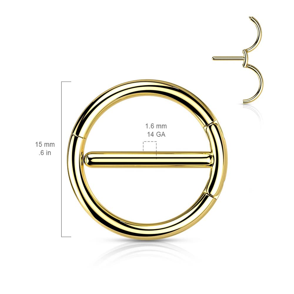 14GA Stainless Steel Dual Hinged Nipple Rings, Sold as a Pair (Gold Tone)