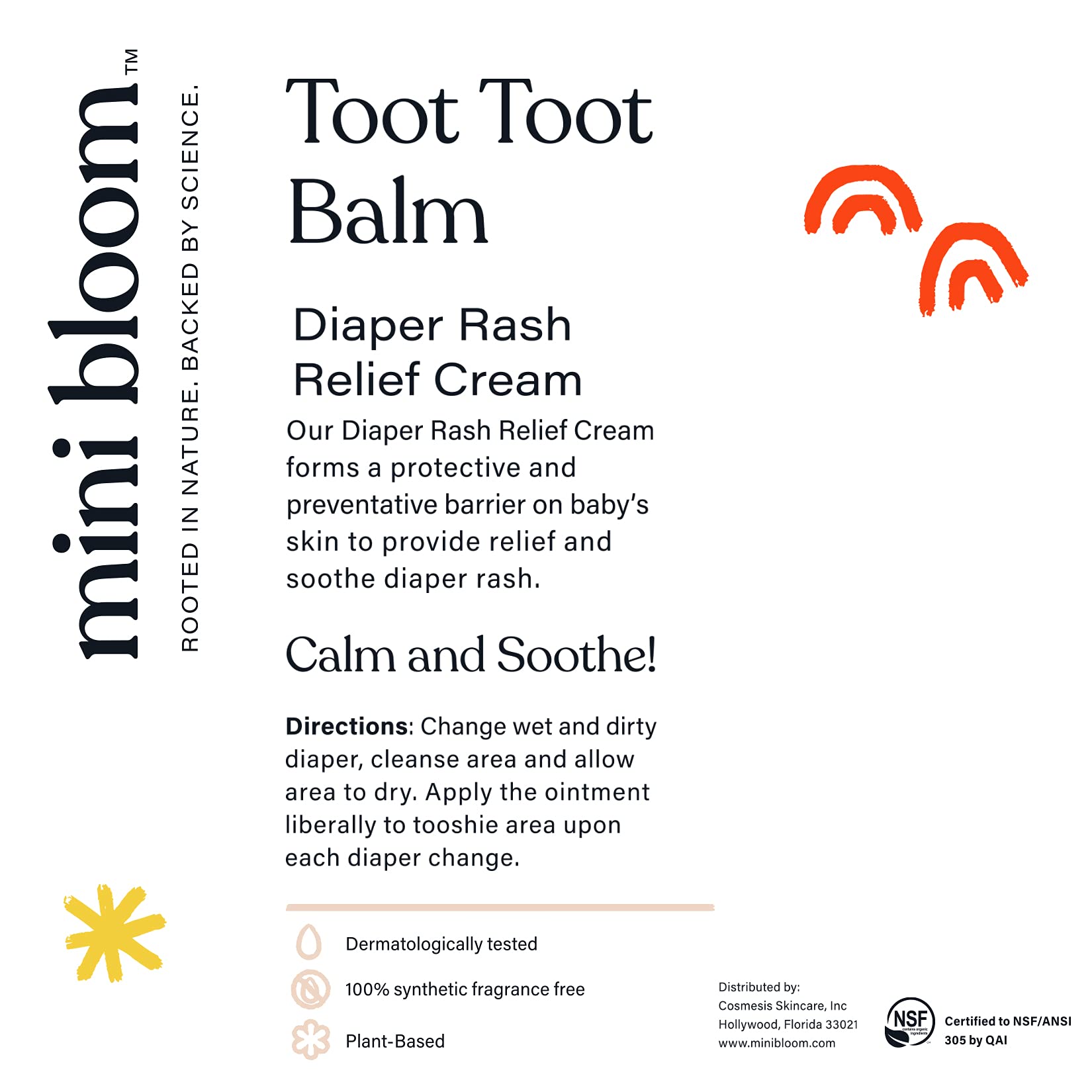 Mini Bloom Toot Toot Balm Diaper Cream | Baby & Kid Safe Made w/Zinc oxide, Vitamin E, Shea Butter, Coconut, Jojoba & Sunflower Oils | 2 oz