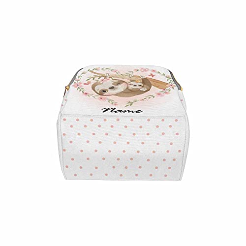 InterestPrint Custom Name on Diaper Bag, Sloth Animals Diaper Bag Nappy Bags Travel Shoulder Daypack Mummy Backpack Custom Gift for Mom Girl