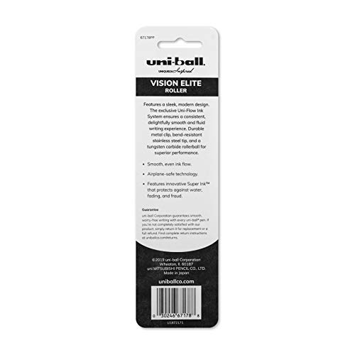 uni-ball Vision Elite Rollerball Pens Bold Point, 0.8mm, Black, 2 Pack