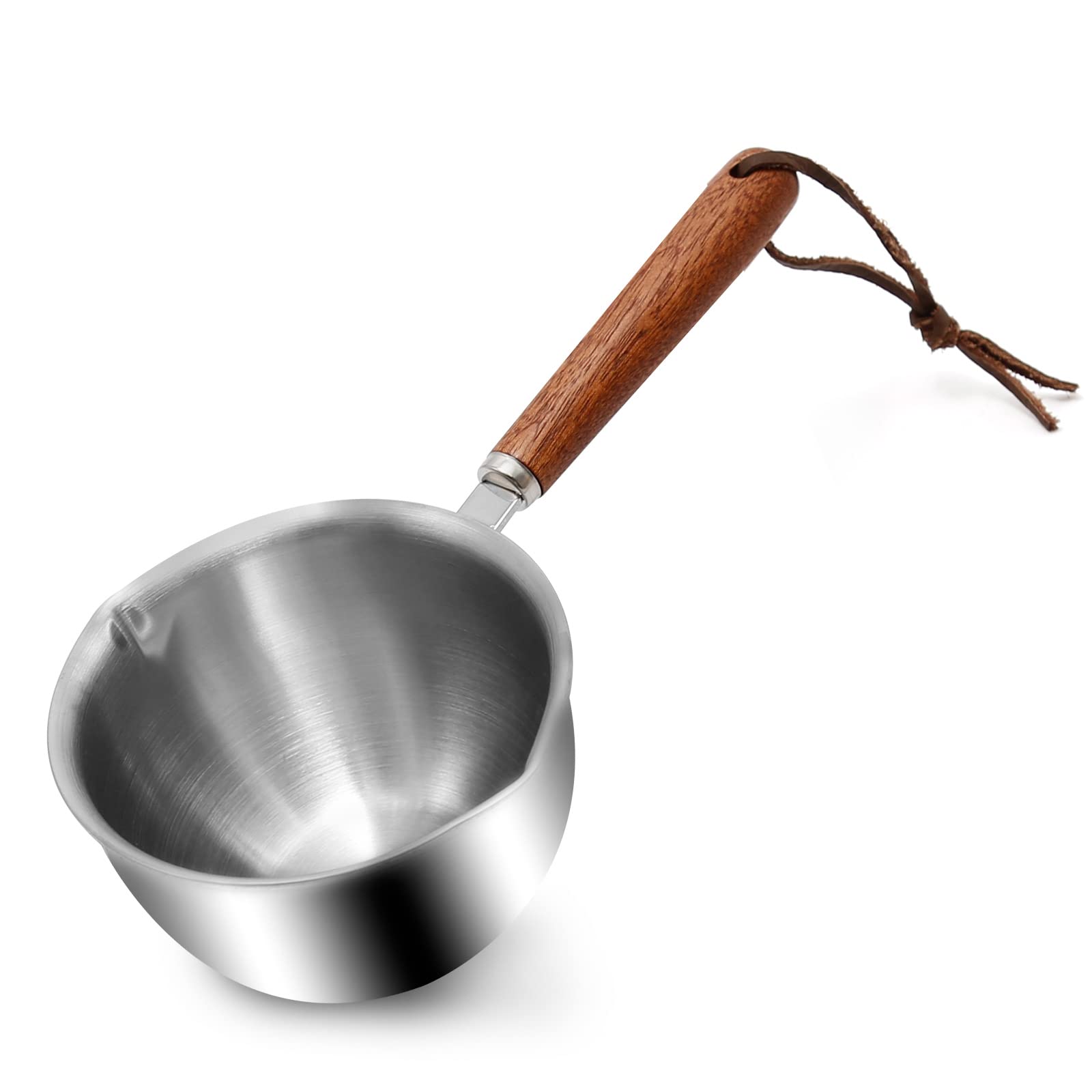 200ml/ 6.7oz Butter Warmer Pan with Dual Pour Spouts, Stainless Steel Milk Warmer Pot, Long Heat- Resistant Handle Small Sauce Pan for Stove Top, Chocolate Melting, Coffee Tea Soup Warming