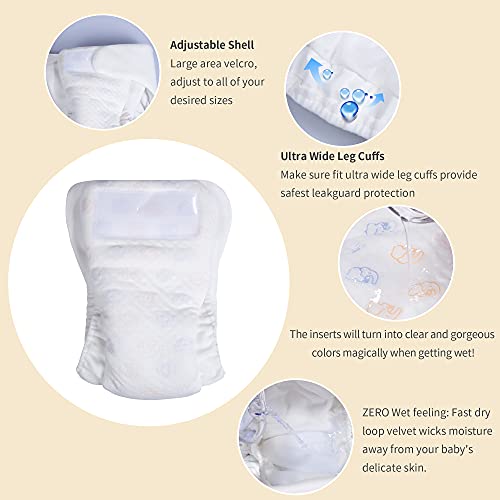 BIG ELEPHANT Baby Cloth Diaper Cover - 4 Pocket Diaper Case with 4 Color Changing Inserts Adjustable Reusable 18-36 Month