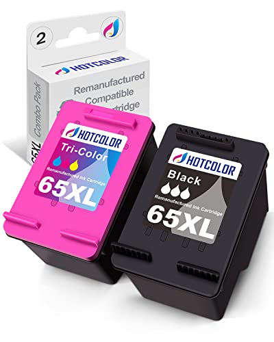 65XL Ink Cartridge for HP Printers Compatible for hp 65 Color/Black Ink Cartridge Replacement for HP Deskjet 3755 3700 3752 3772 2600 2652 Envy 5055 5000 (1Black/1Tri-Color, 2PK)