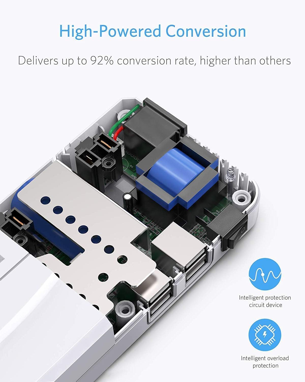 BESTEK Universal Travel Adapter 100-220V to 110V Voltage Converter 250W with 6A 4-Port USB Charging 3 AC Sockets and EU/UK/AU/US/India Worldwide Plug Adapter (White)
