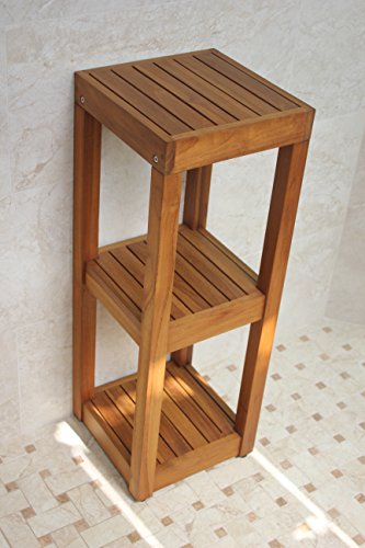 AquaTeak The Original Sula Square Three Tier Teak Bath Stand