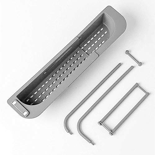Gohfeoeo Telescopic Sink Storage Rack Adjustable Sink Organizer Sink Storage Sponge Soap Holder with Dishcloth Hanger Expandable Storage Drain Basket for Home Kitchen(Gray)