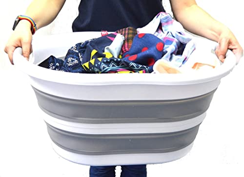 2-Pack Collapsible Laundry Baskets - Plastic Foldable Hampers for Laundry with Pop-up Design for Easy Storage - Gray Durable Hamper Collapse Basket. size: 21.5 x 15.75 x 10