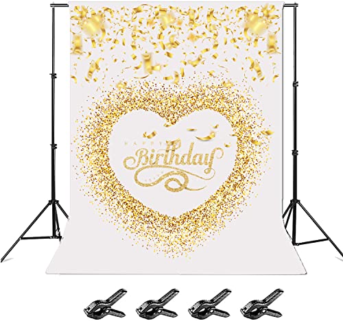 Backdrop Stand with White Backdrop,White Backdrop Stand,White Photo Backdrop with Stand, Polyester White Cloth 6x9 feet Adjustable 8.5x10 Photography Stand 4 Clips