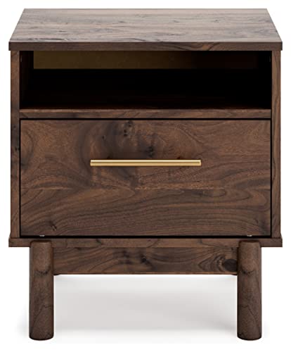 Signature Design by Ashley Calverson Modern 1 Drawer Nightstand with Open Cubby, 21.18" Tall, Dark Brown