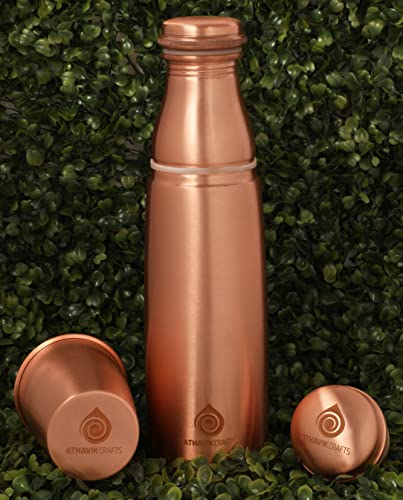 Athavik Crafts Water Bottle 34 Oz Copper Bottle Water with Lid, Ayurvedic Copper Drinking Vessel, Copper Water Vessel, Water Bottle Large Leak Proof