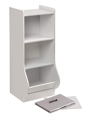Badger Basket Upright Storage Nook with Reversible Basket, White, Melamine Surface, 2 Shelves, 1 Angled Bin, Customizable Storage Solution for Kids