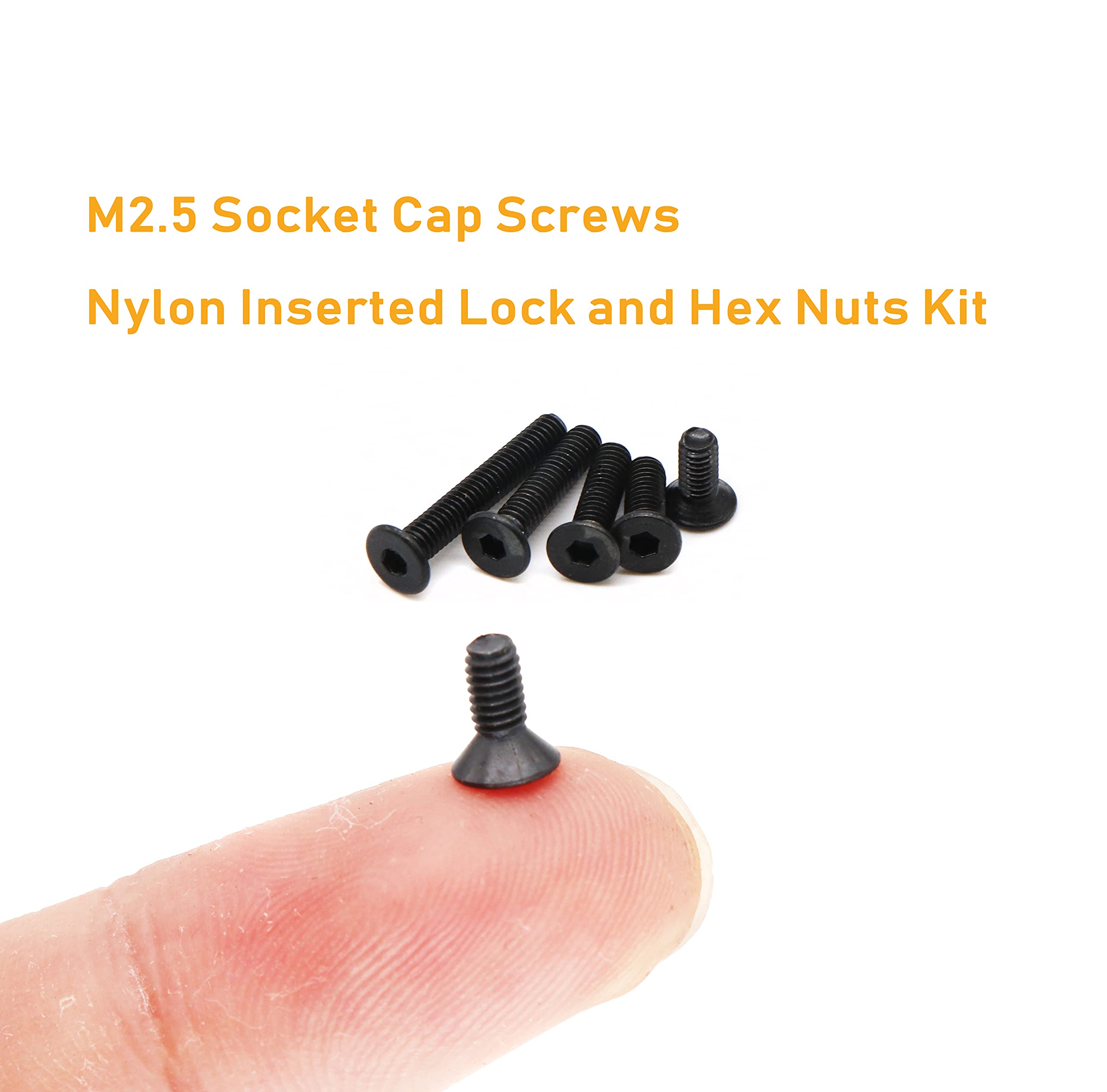 binifiMux 340pcs M2.5 Black Countersunk Flat Socket Cap Screws Hex Nuts Nylon Lock Nuts Assortment Kit 10.9 Grade Alloy Steel, M2.5 x 4mm/ 6mm/ 8mm/ 10mm/ 12mm/ 14mm/ 16mm/ 18mm/ 20mm