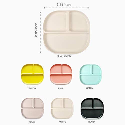shopwithgreen Bamboo Kids Divided Plates Set, 3 Pack Reusable Toddler Compartment Plates, Baby Dishes tableware, BPA free, Dishwasher Safe, Healthy Dinner Plates
