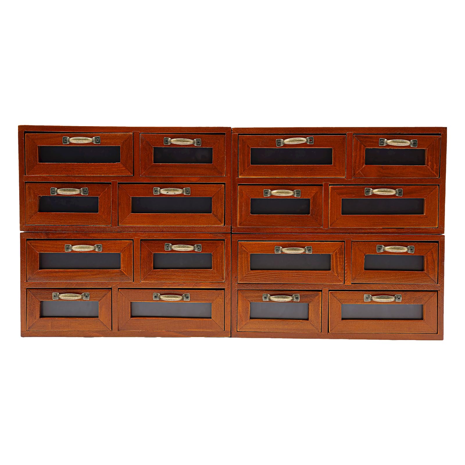 16-Drawer Wooden Storage Box,4 Pcs 23.6 * 7.3 * 12in VIntage Filing Cabinet in Wood,Wooden Desk Drawer Unit with Handles,Multi Level Countertop Drawer Organizer for Bedroom, Living room, Office