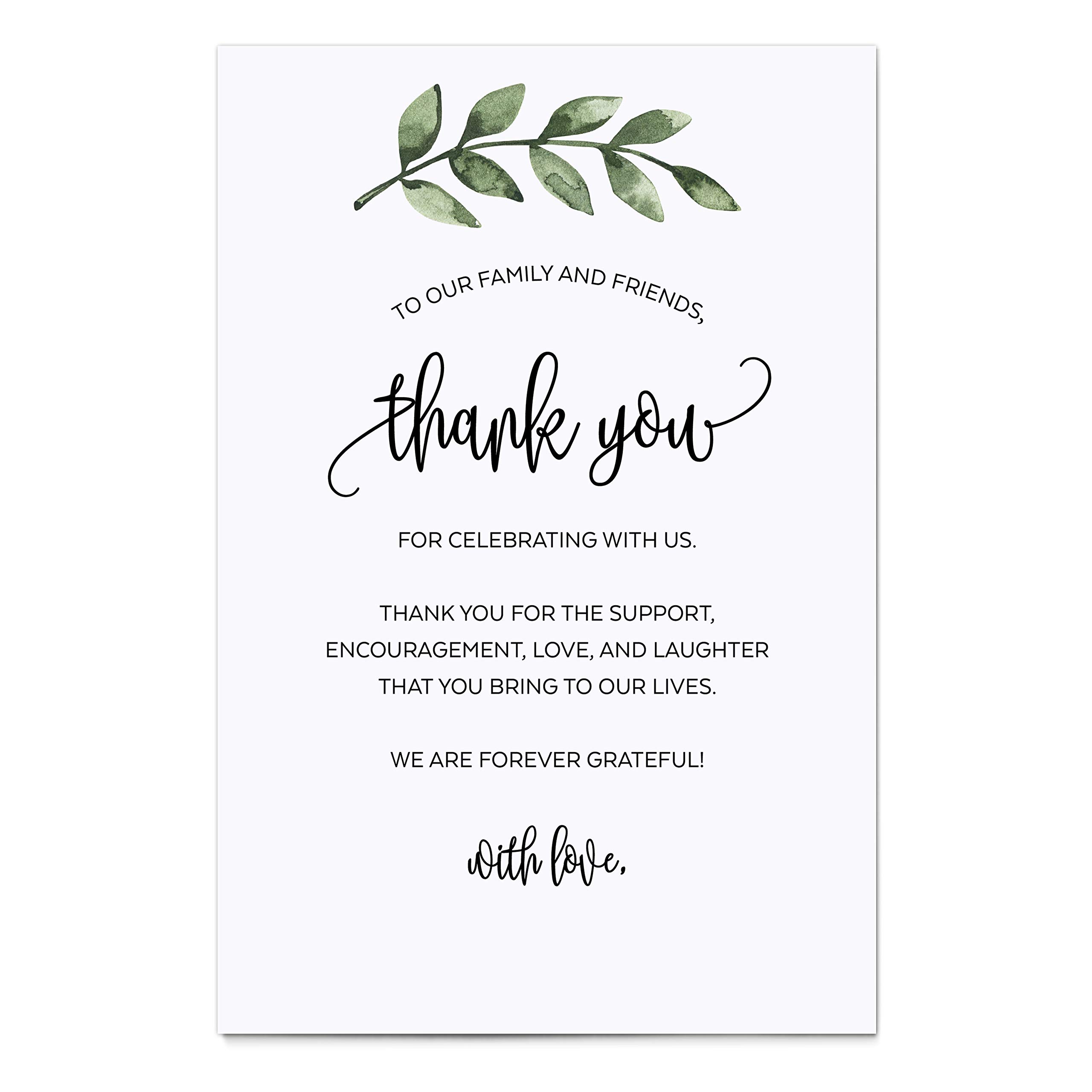 321Done Greenery Thank You Place Setting Cards, 4x6 White, Made in USA - Watercolor Green Leaves, Table Placecards for Wedding, Party, Retirement, Graduation, Birthday, Shower, Baby, Bridal, 50-Pack
