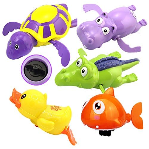 5 Pack Pool Float Bath Toys, Wind Up Swimming Bathtub Animals for Boys Girls Toddlers , Fish Tortoise Hippocampus Crocodile Duck, Smooth Cute Shower Water Toy (Random Color)