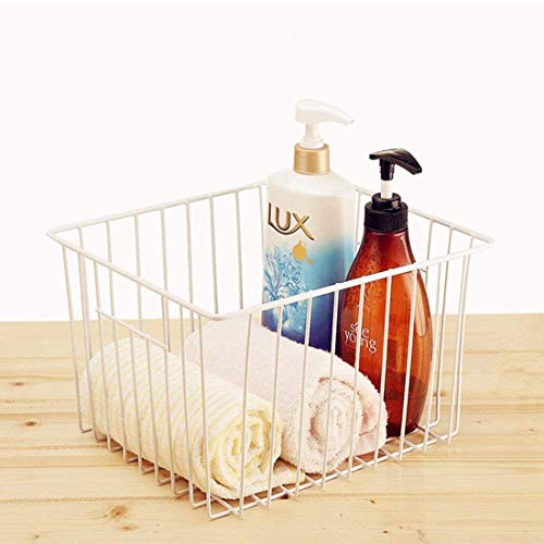 iPEGTOP Refrigerator Chest Freezer Baskets, Large Household Wire Storage Basket Bins Organizer with Handles for Kitchen, Pantry, Freezer, Cabinet, Closets, Pearl White, Set of 4