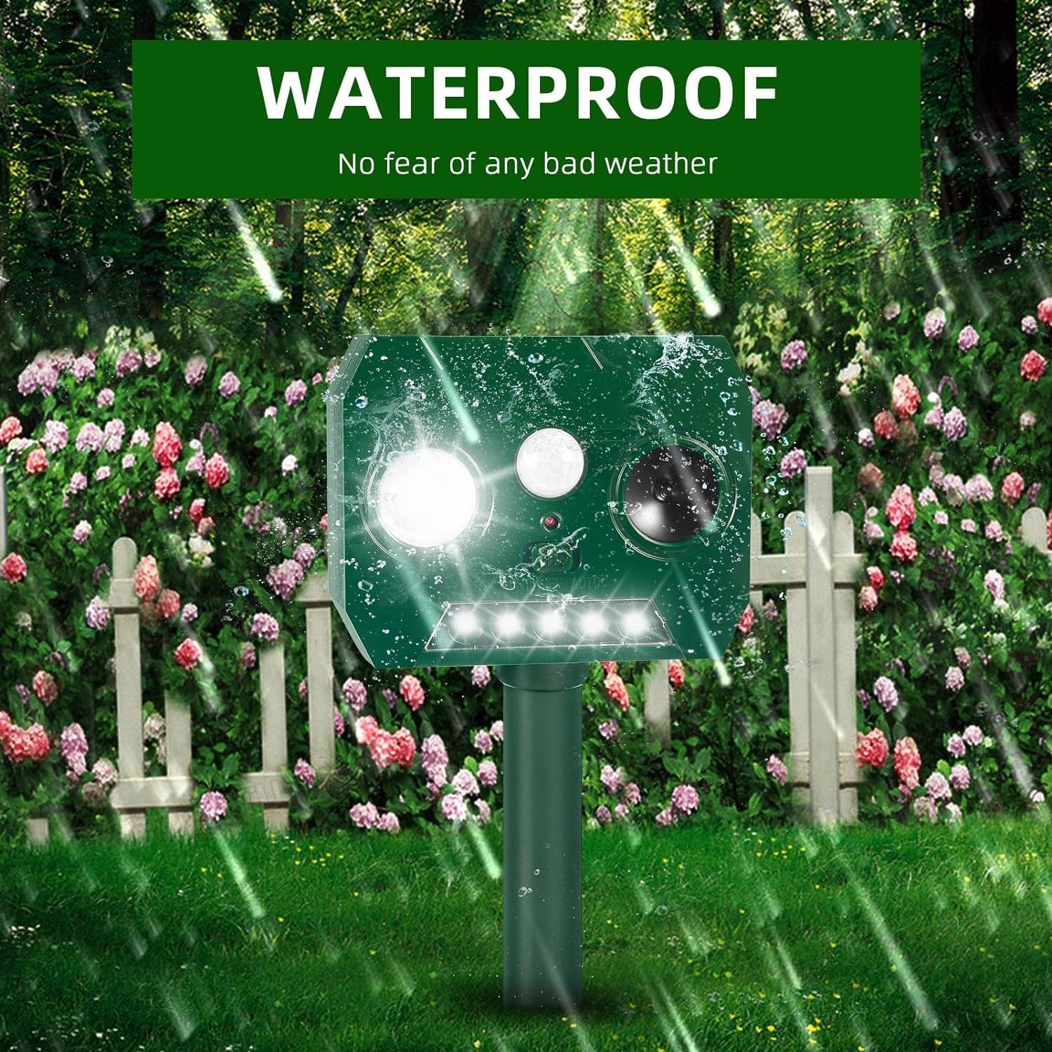 2 Pack Ultrasonic Animal Repellent Outdoor Solar Cat Deterrent with PIR Motion Sensor Flash Light for Squirrel Cat Deer Skunk Rabbit Coyote Dog, Deer Repellent Devices Skunk Repellent for Yard