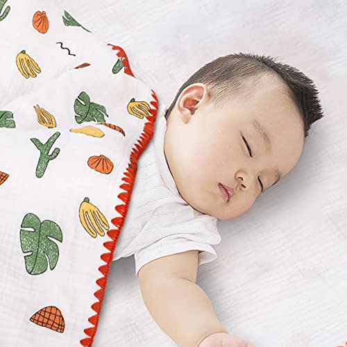 Baby Muslin Swaddle Blanket Neutral Receiving Blanket Super Soft 6 Layers Bath Towels 43 X 43 Inches Dragonfly/Tropical Fruits
