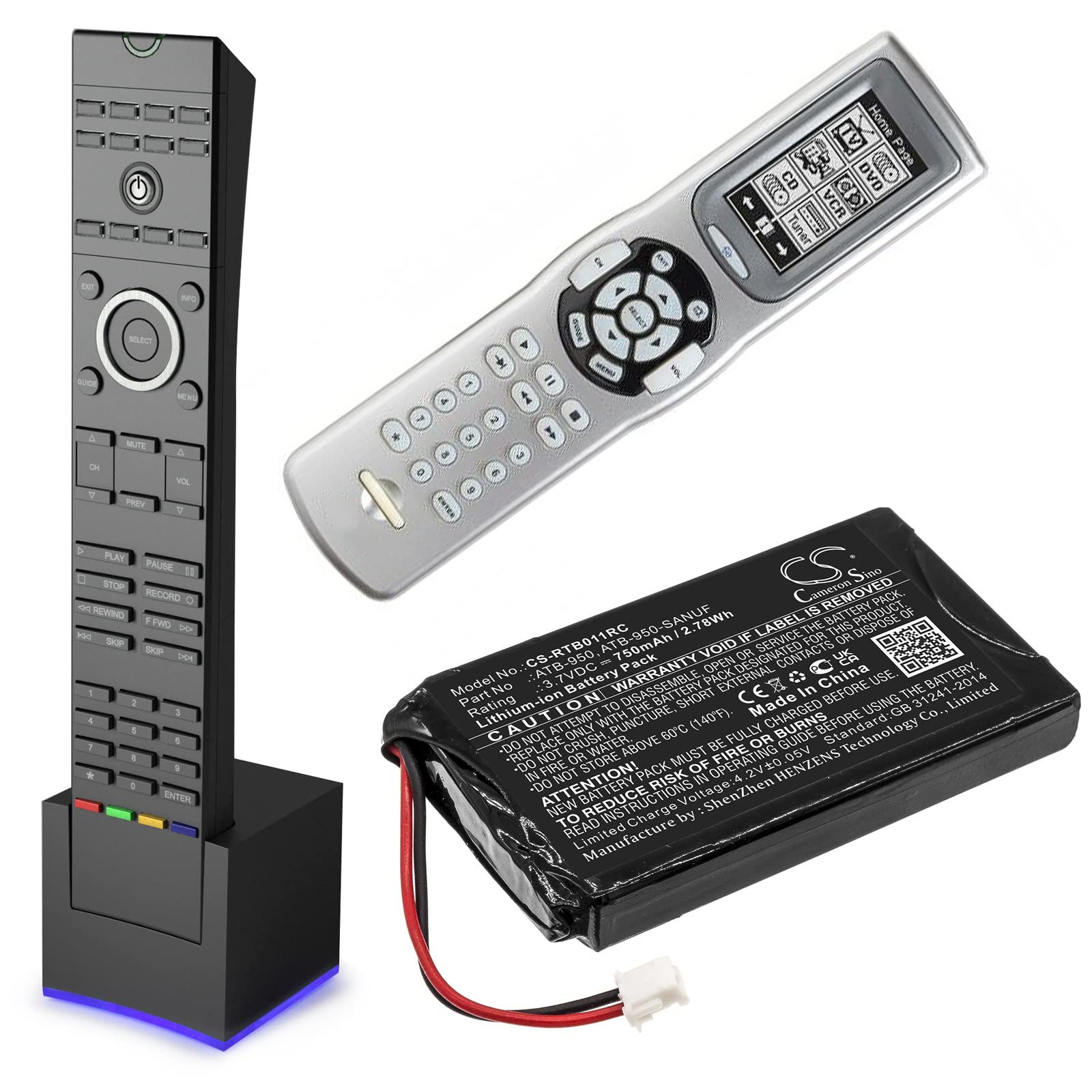 Replacement Battery for RTI Series T1 T1B T2 T2+ TheaterTouch, fits Part no ATB-950 ATB-950-SANUF 40-210154-17