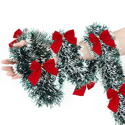 6.6 Feet Christmas Garland, CandyFouse Christmas Garland for Stairs Railing, Bowknot Garland Christmas Decorations for Tree in Home Indoor Outdoor, Holiday Wedding Party Supplies (Red)