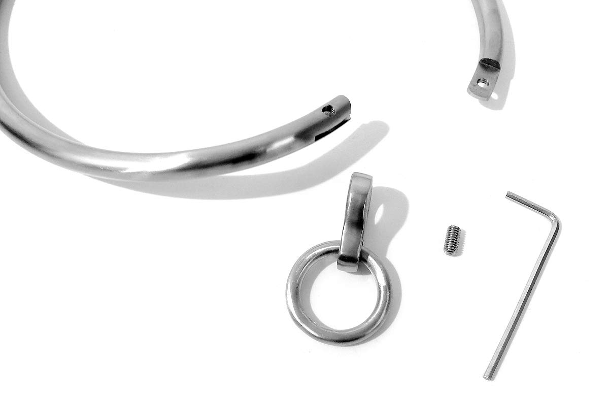16" Locking Eternity Collar 8mm Satin Stainless Curved Neck Choker Collar w/Ring