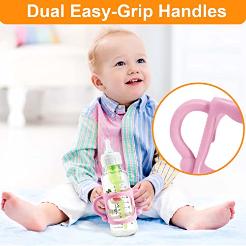 4Pcs Bottle Handles for Dr Brown Narrow Baby Bottles, Baby Bottle Holder with Easy Grip Handles to Hold Their Own Bottle - BPA-Free Soft Silicone