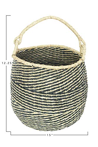 Bloomingville 21.25" H Handwoven Seagrass Handle Basket, Black