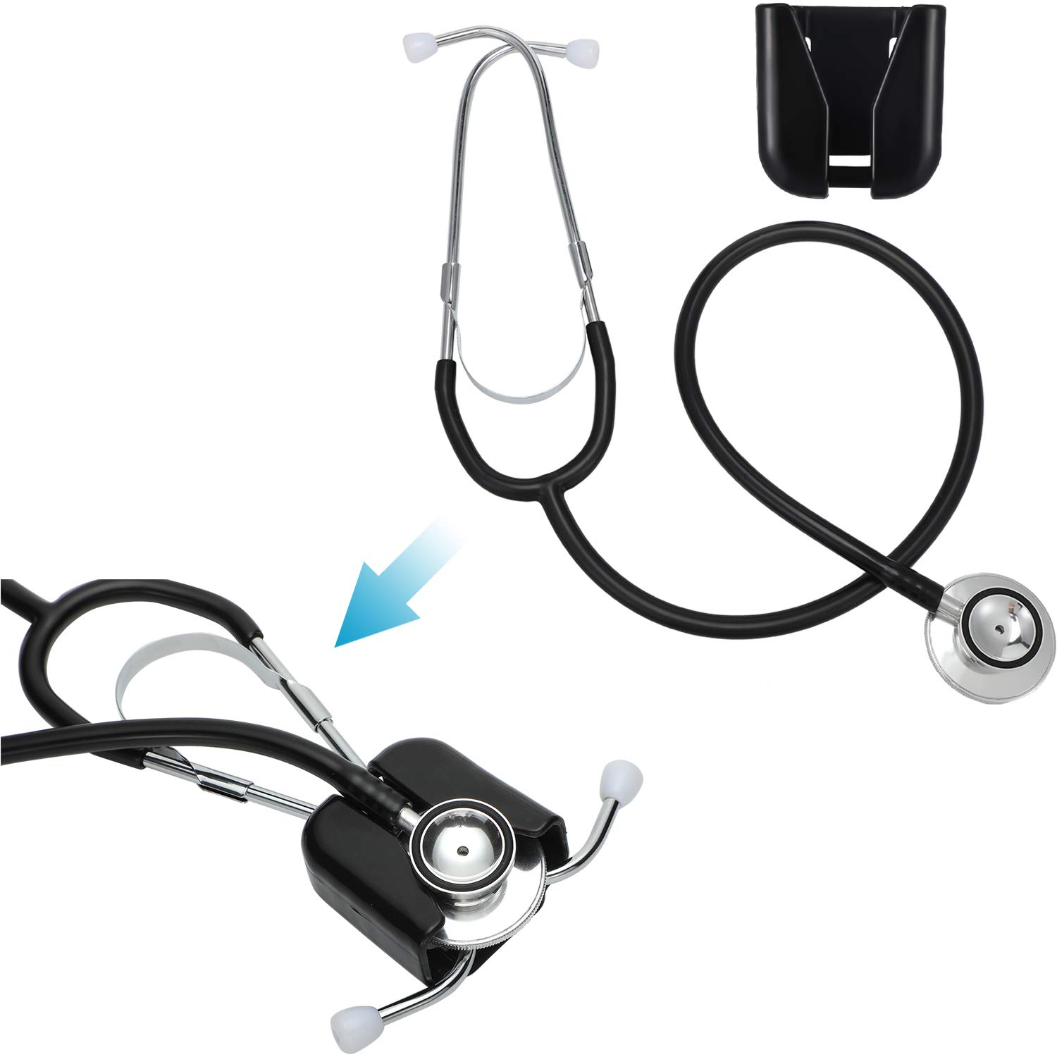 Black Waist Belt Stethoscope Holder Clip Lightweight Holster Plastic Stethoscope Tube Holder, Fits Most