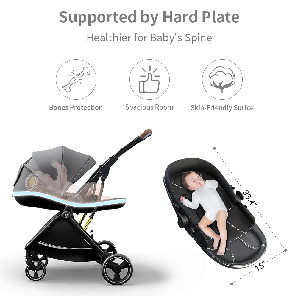 Coballe Lightweight Foldable Baby Stroller: 2 in 1 Infant & Toddler Pram Stoller in High Landscape with Convertible Reversible Bassinet | Pushchair with Adjustable Backrest Anti Shock(Gray)