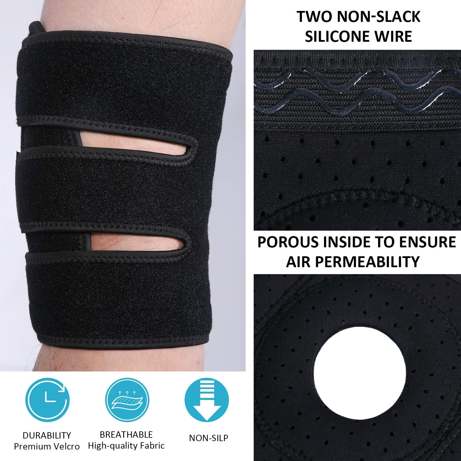 2 Pack Knee Brace Relieves Pressure, Knee Support help Athletic Injury Recovery, Arthritis Tendonitis Pain and Meniscus Tear, Non-Silp with 3 Point Adjustable Compression, Open Patella Avoid Injury