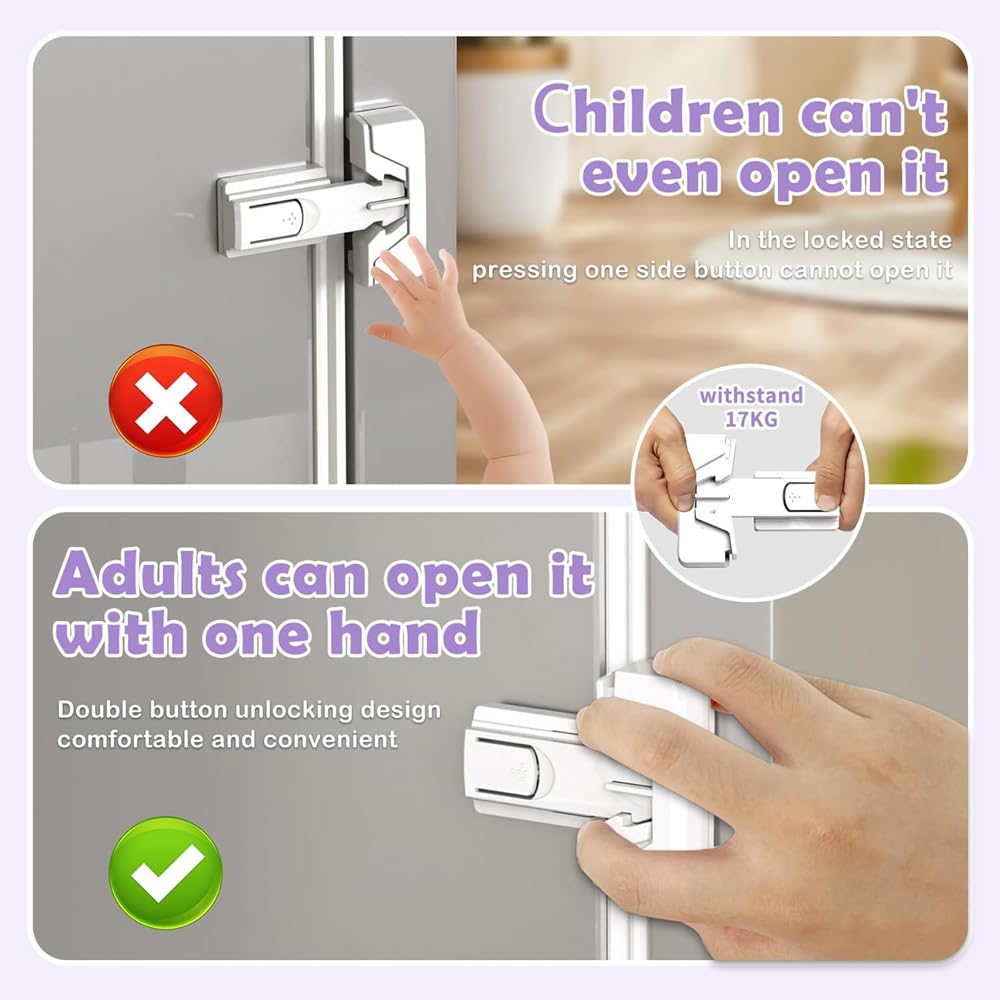 2 Pack Upgrade Child Proof Refrigerator Lock, HEOATH Fridge/Freezer Door Lock for Toddlers Children Kids, no Tools Need or (White)