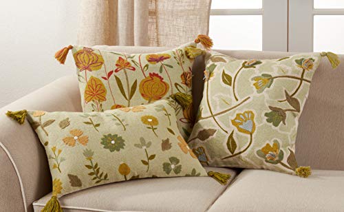 SARO LIFESTYLE Embroidered Floral Throw Pillow, 20" Cover Only, Green