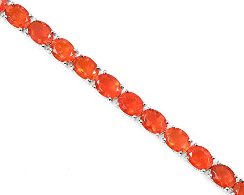 15.60 CT Natural Ethiopian Welo Fire Orange Cut Opal Gems October Birthstone 925 Sterling Silver Tennis Bracelet Gift For Her (rhodium-plated-gold, 8.5)
