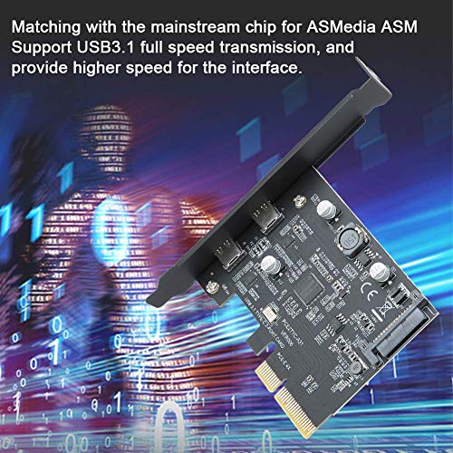 BEYIMEI PCI-Express 4X to USB 3.1 Gen 2 (10 Gbps) 2-Port Type C Expansion Card Asmedia Chipset,Integrated SATA15PIN Power Supply Interface,for Windows 7/8/10/MAC OS 10.14