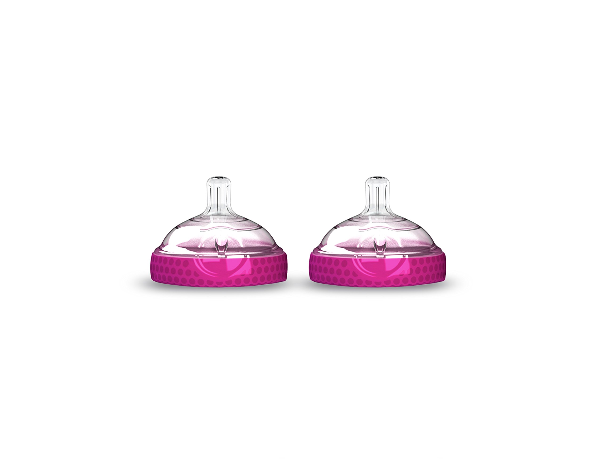 Baby Brezza Baby Bottle Replacement Parts - 2 Pack of BPA Free Replacement Tops - Medium Flow Nipple - Pink